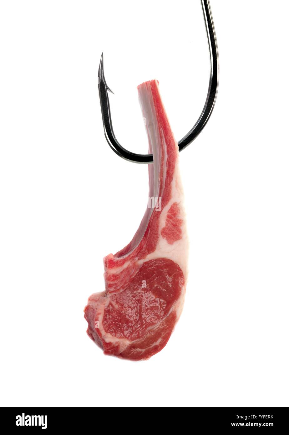 A lamb chop on a hook isolated against a white background Stock Photo ...