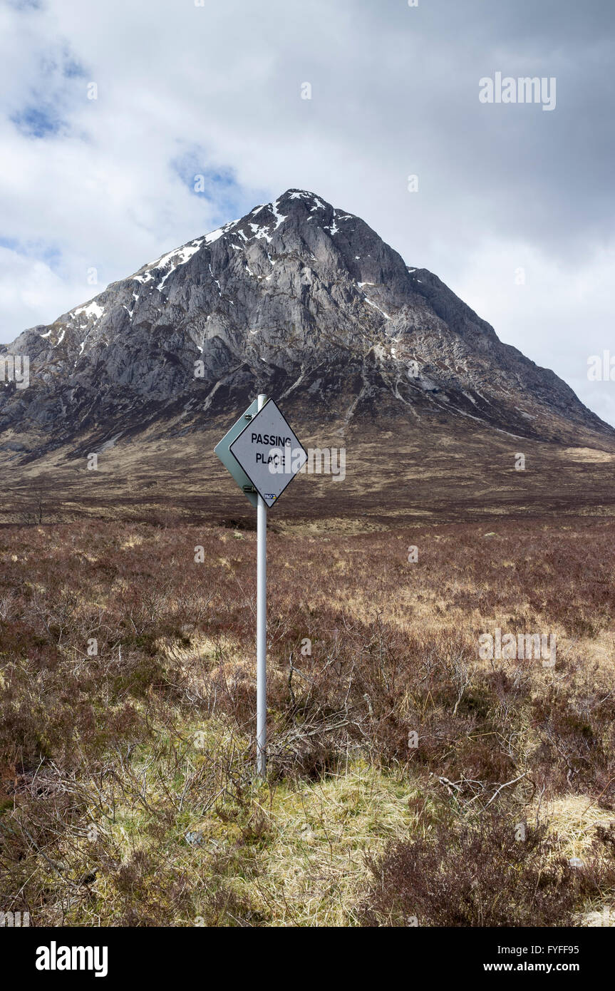 Passing Place Sign at Buachaille Etive Mor Glencoe Scottish Highlands ...
