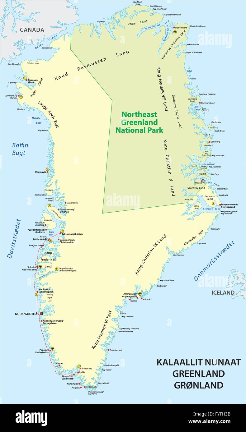 greenland detailed vector map of the state Stock Vector Image & Art - Alamy