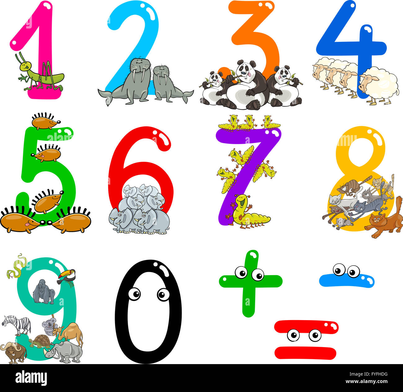 numbers with cartoon animals Stock Photo - Alamy