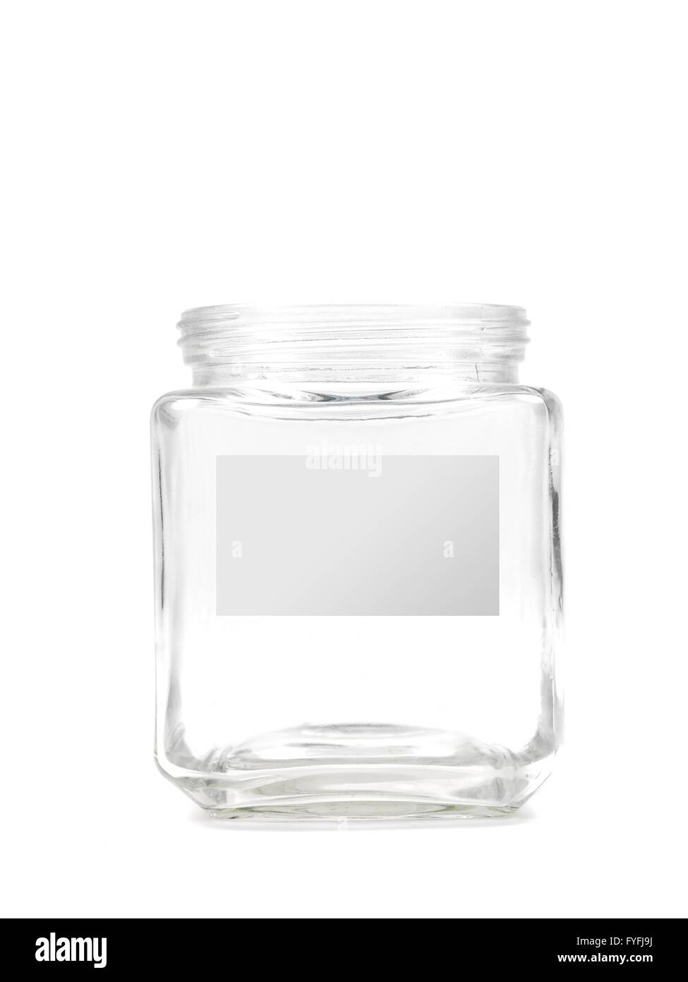 An empty jar with a blank labelisolated against a white background ...