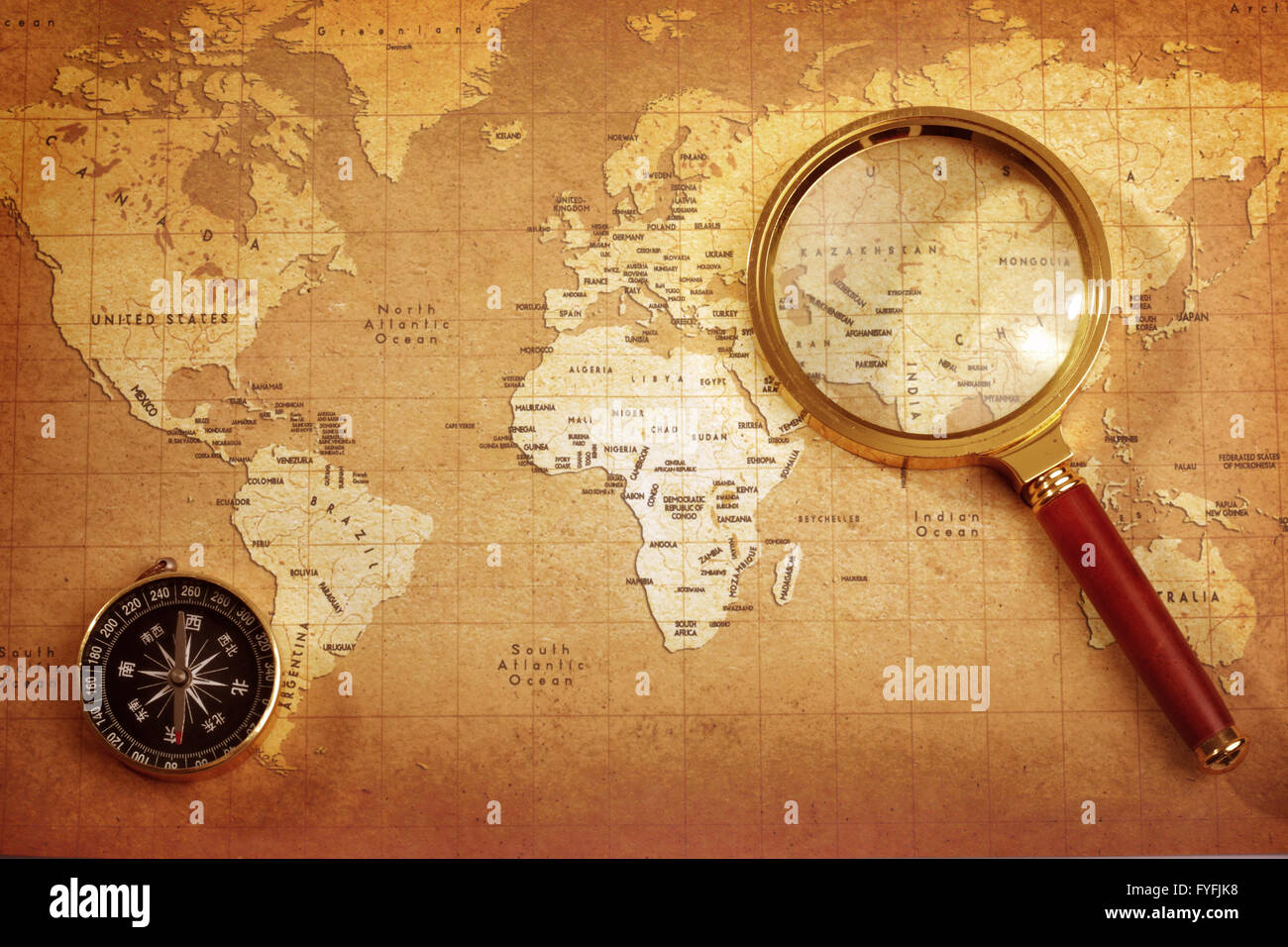 compass on a Treasure map Stock Photo - Alamy