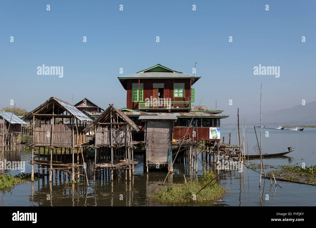 Stilt house on Inle Lake, Burma, Myanmar Stock Photo - Alamy