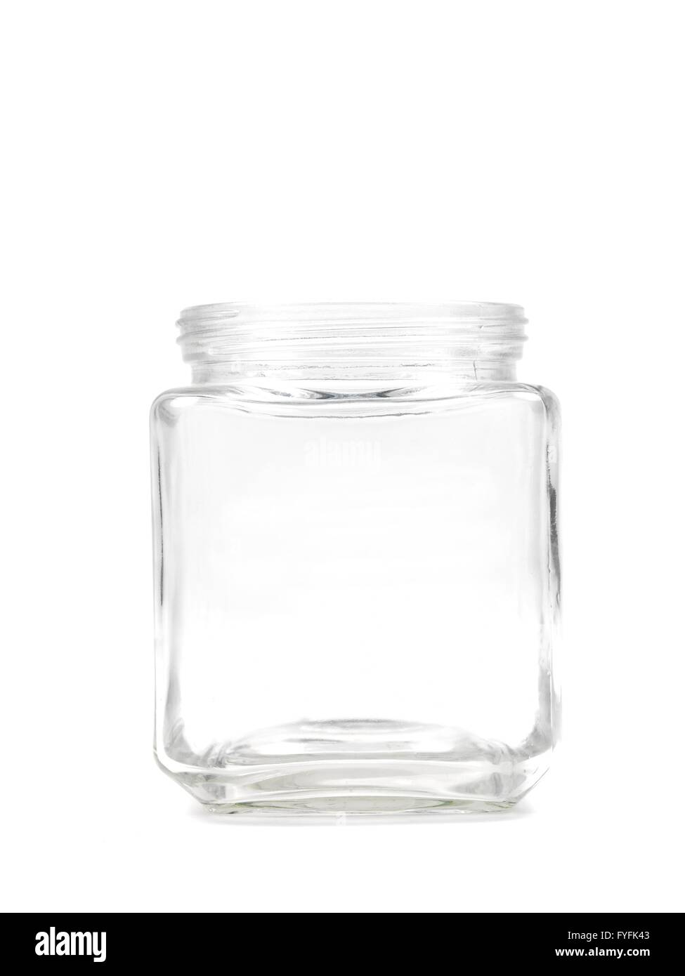 An empty jar with a blank labelisolated against a white background ...