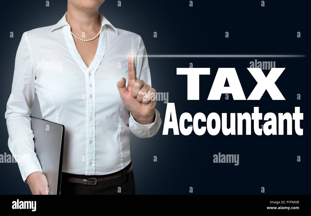 tax accountant touchscreen is operated by businesswoman background ...