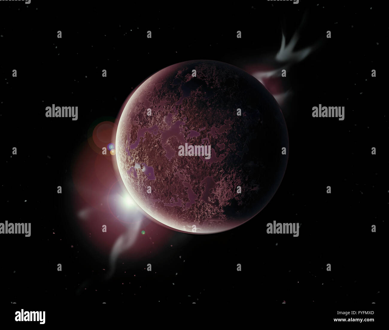 red planet in the universe with aura and stars Stock Photo - Alamy