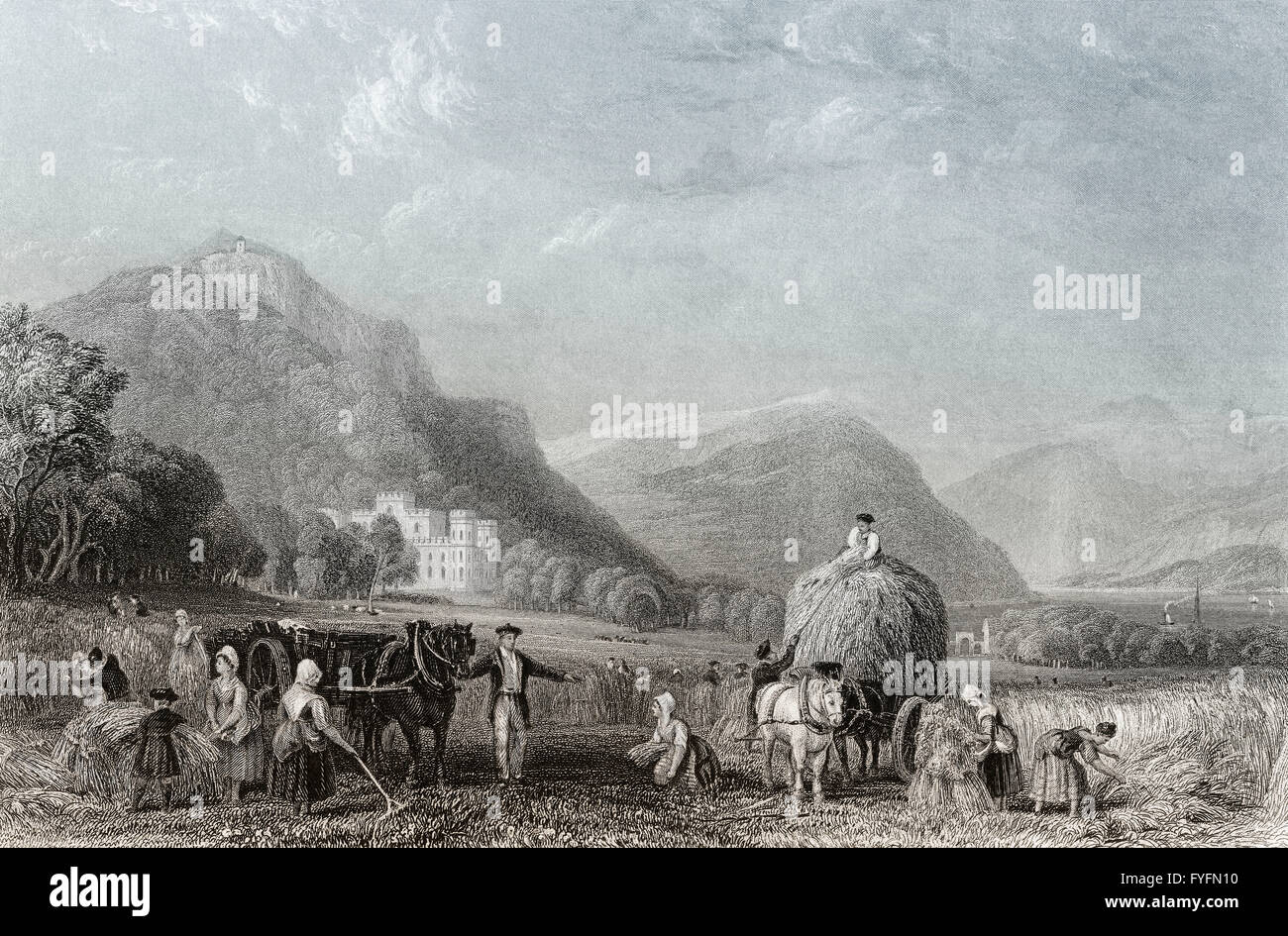 Grain harvest, Inveraray Castle, a country house near Inveraray, county ...