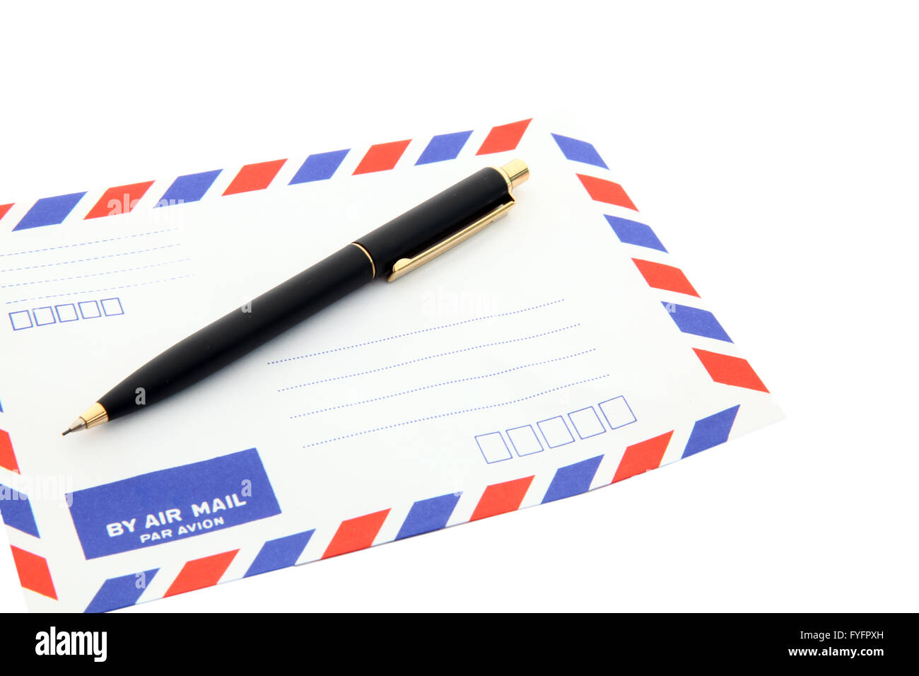 air mail envelope with pen isolated on white background Stock Photo - Alamy