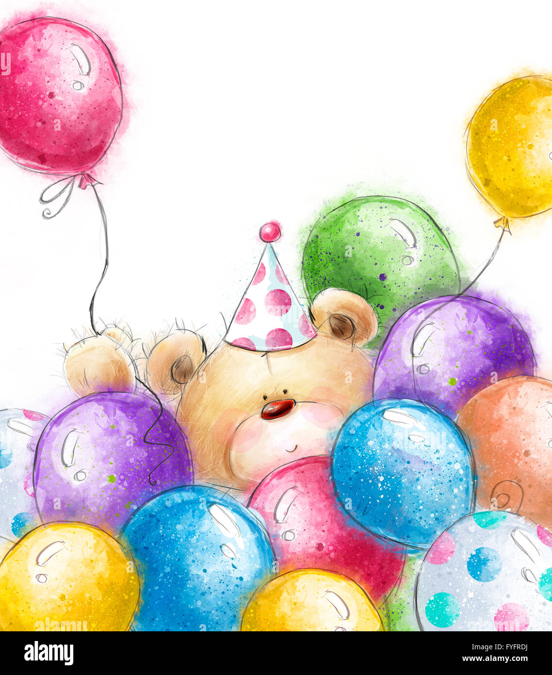 Cute Teddy bear with the colorful balloons.Background with bear and ...