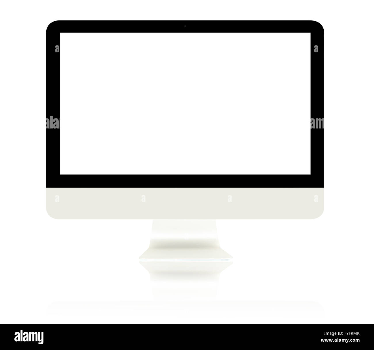 Computer Monitor and its reflection with blank white screen isolated on ...