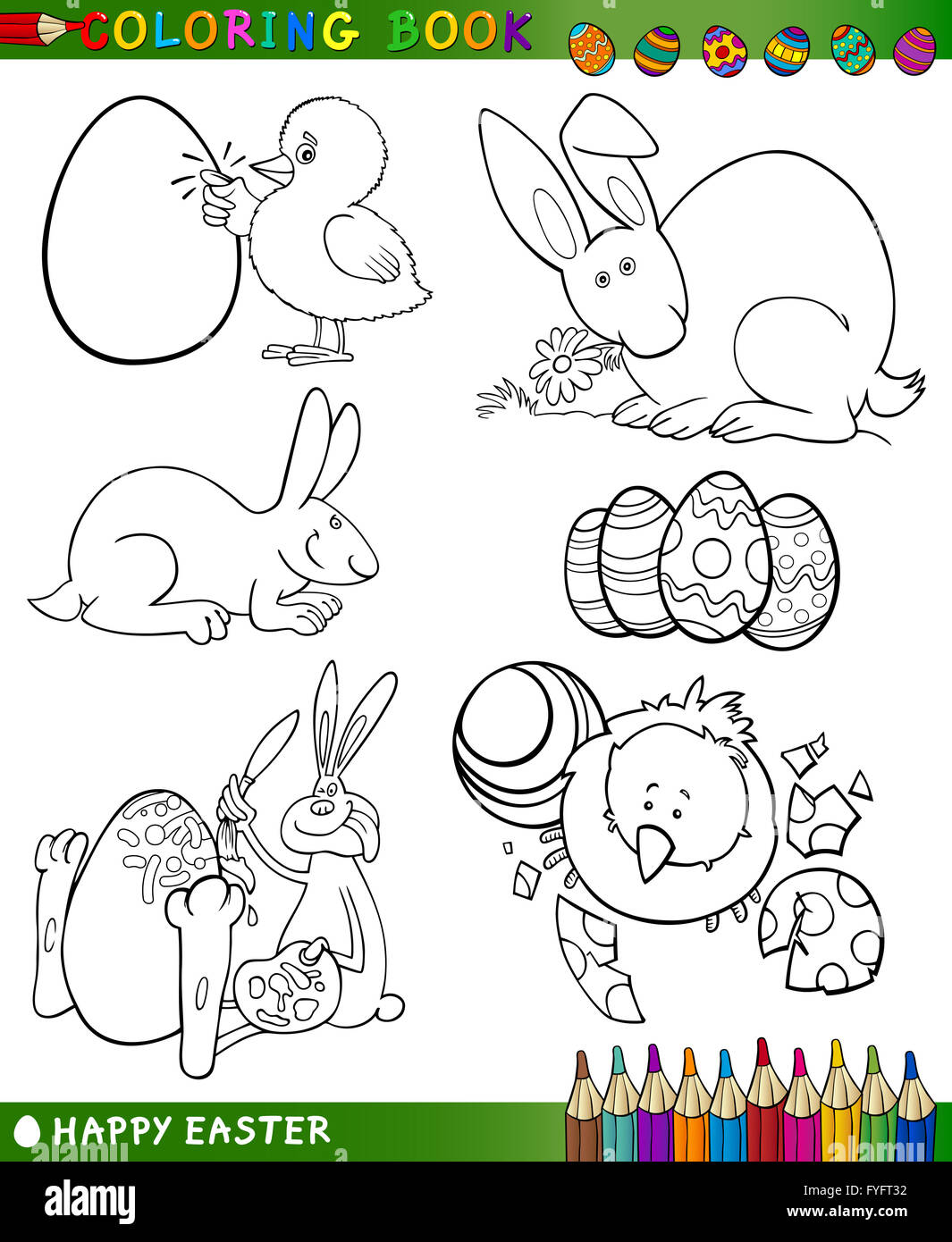 easter cartoon themes for coloring Stock Photo - Alamy