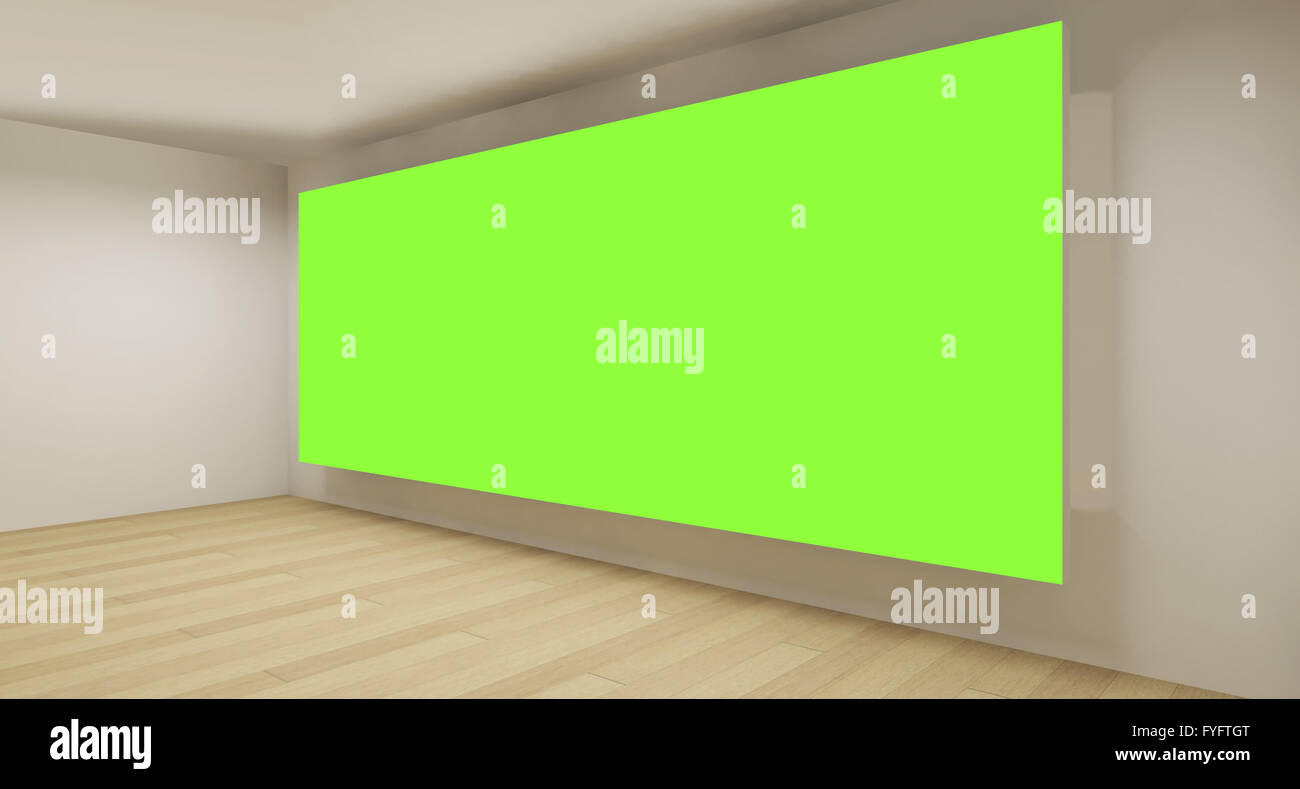 Clean room with green chroma key backdrop, 3d art concept, empty space ...