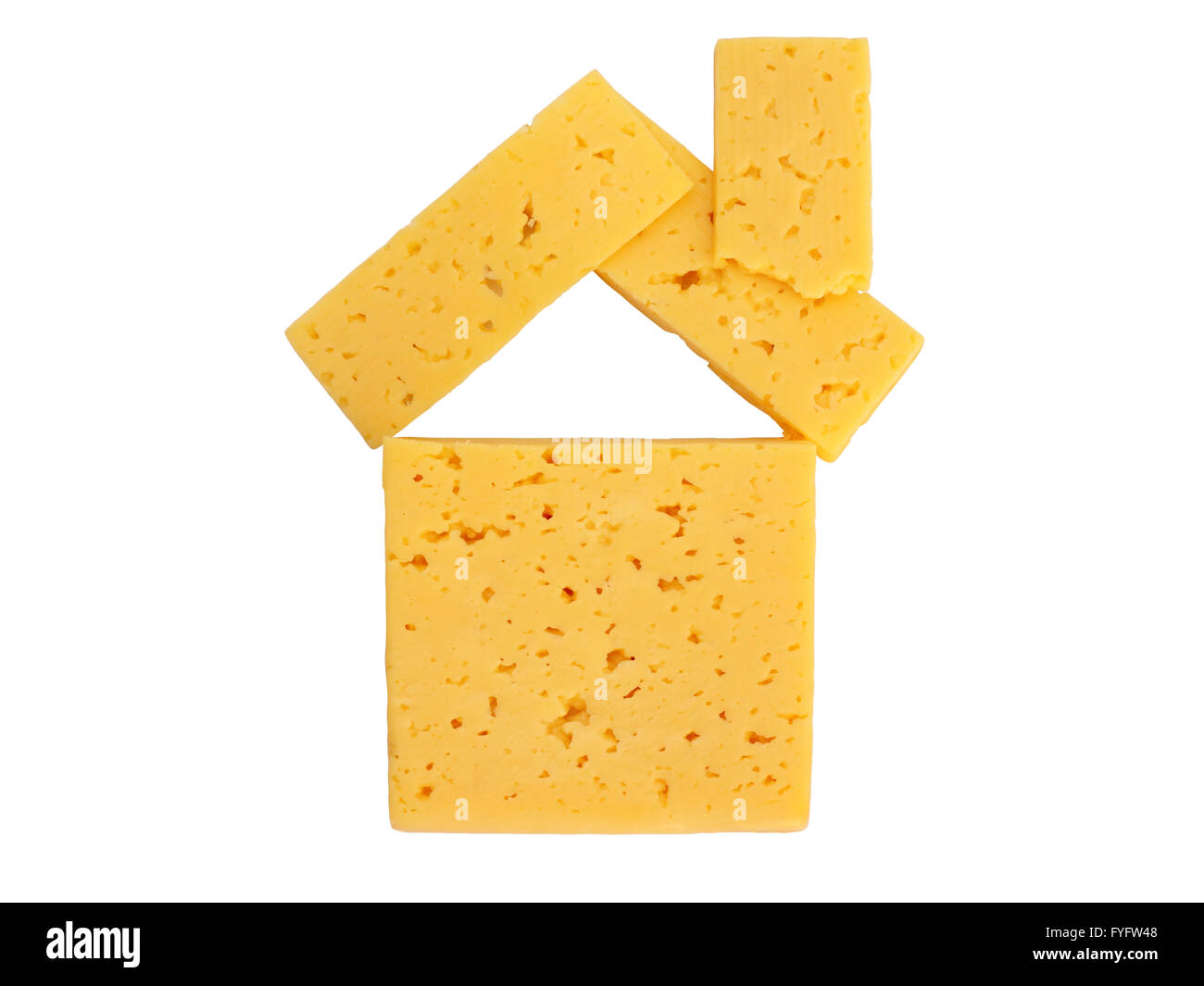 House of pieces of cheese on a white background Stock Photo - Alamy