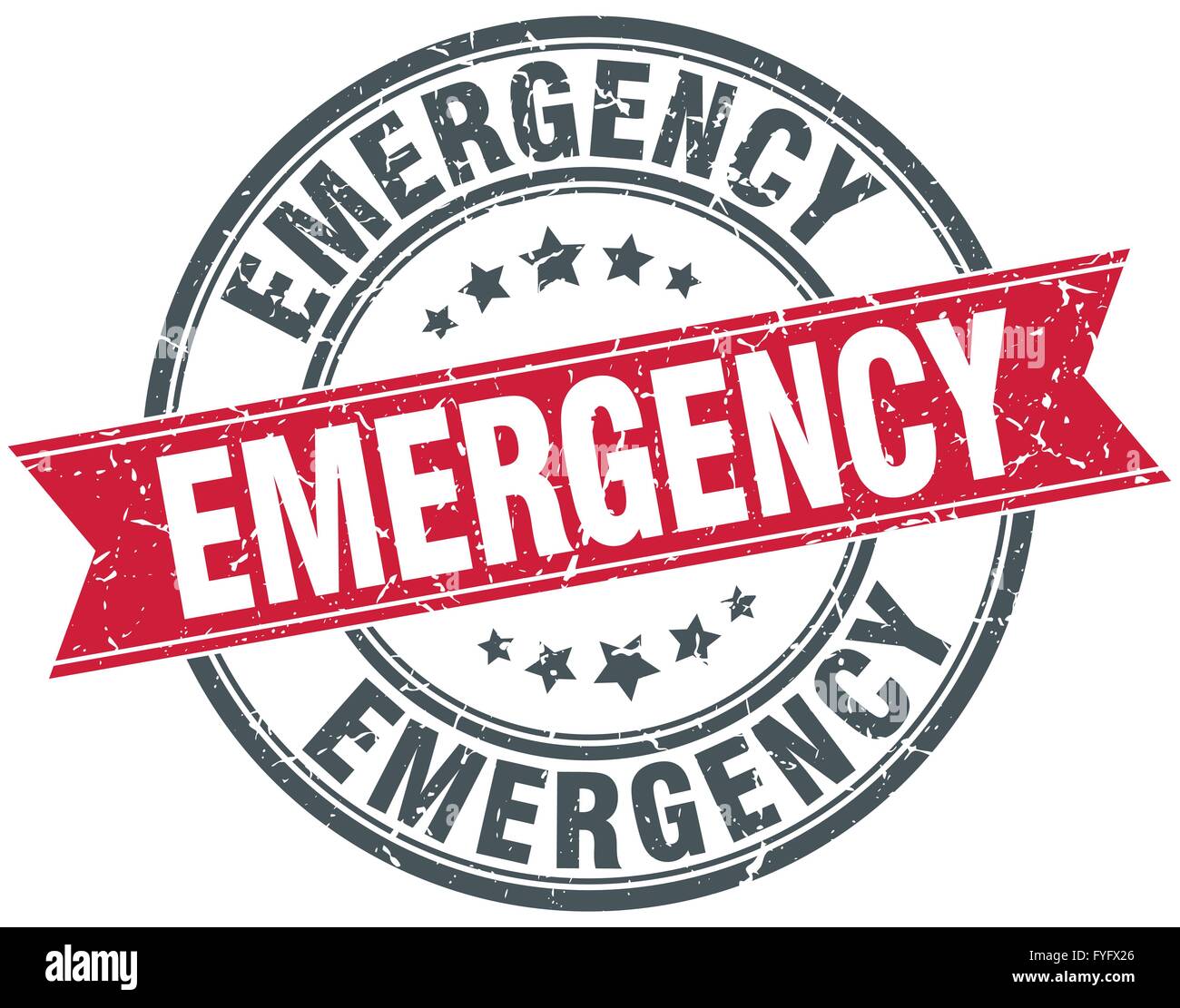 emergency red round grunge vintage ribbon stamp Stock Vector Image ...