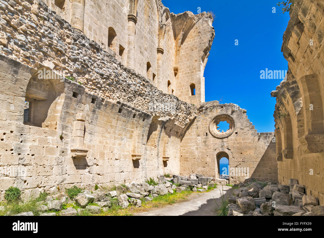 NORTH CYPRUS BELLAPAIS MONASTERY OR ABBEY INTERIOR SURROUNDED BY ...