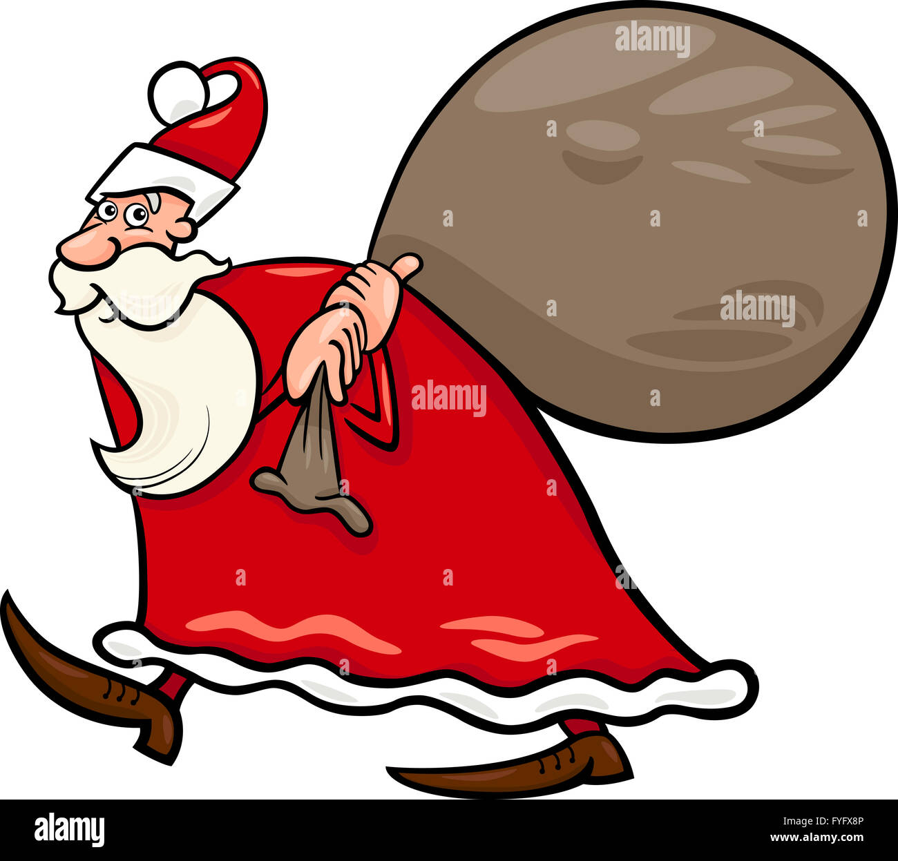 santa claus with sack cartoon illustration Stock Photo - Alamy