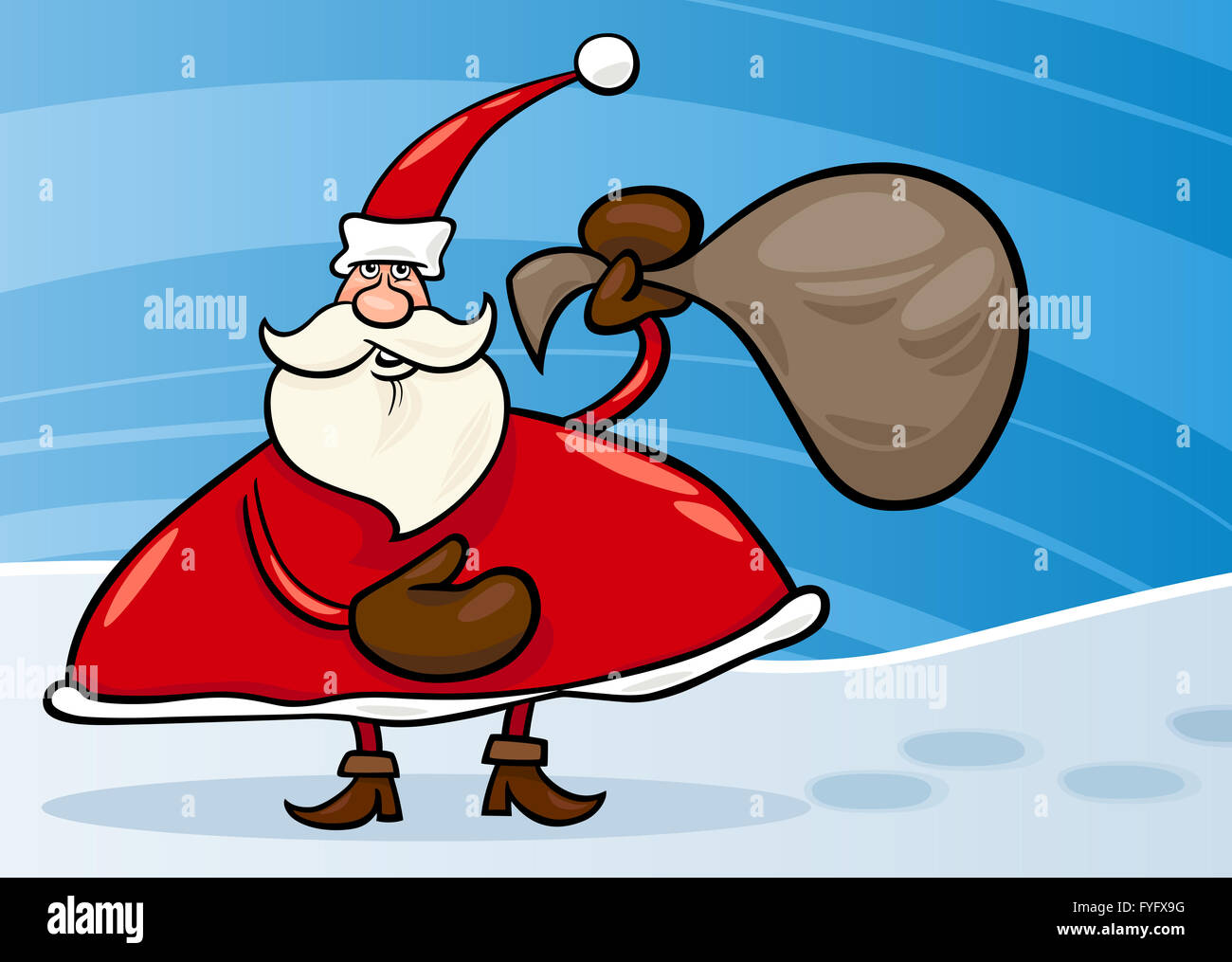 santa claus with sack cartoon illustration Stock Photo - Alamy