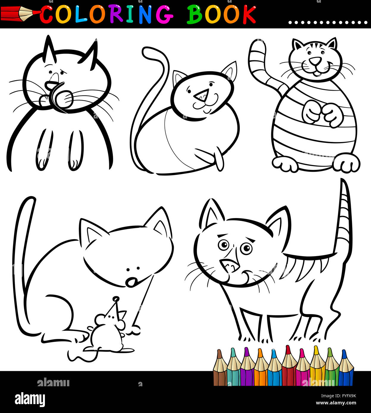 Cartoon Cats for Coloring Book or Page Stock Photo - Alamy