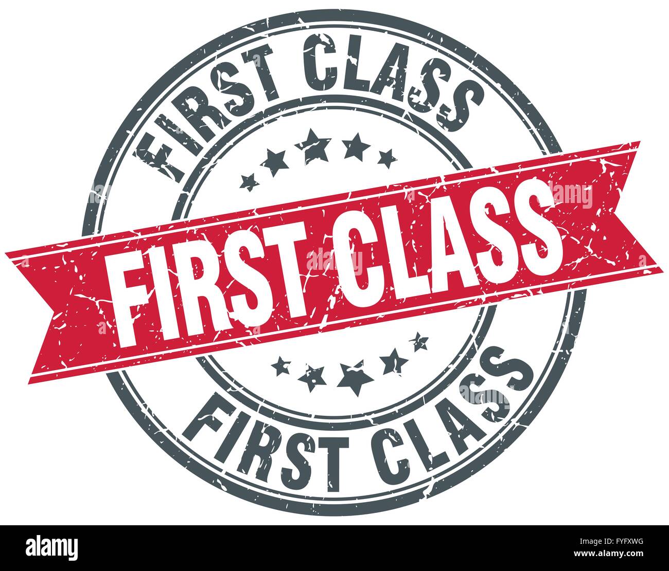 first class red round grunge vintage ribbon stamp Stock Vector Image ...