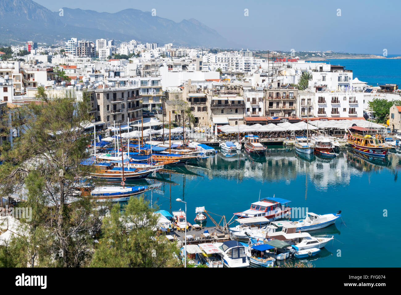 NORTH CYPRUS KYRENIA CASTLE VIEW OVER THE HARBOUR FROM A CASTLE WALL ...