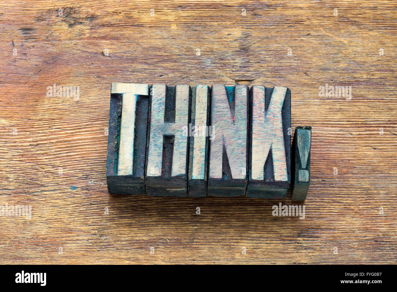 think word made from wooden letterpress type on grunge wood Stock Photo ...