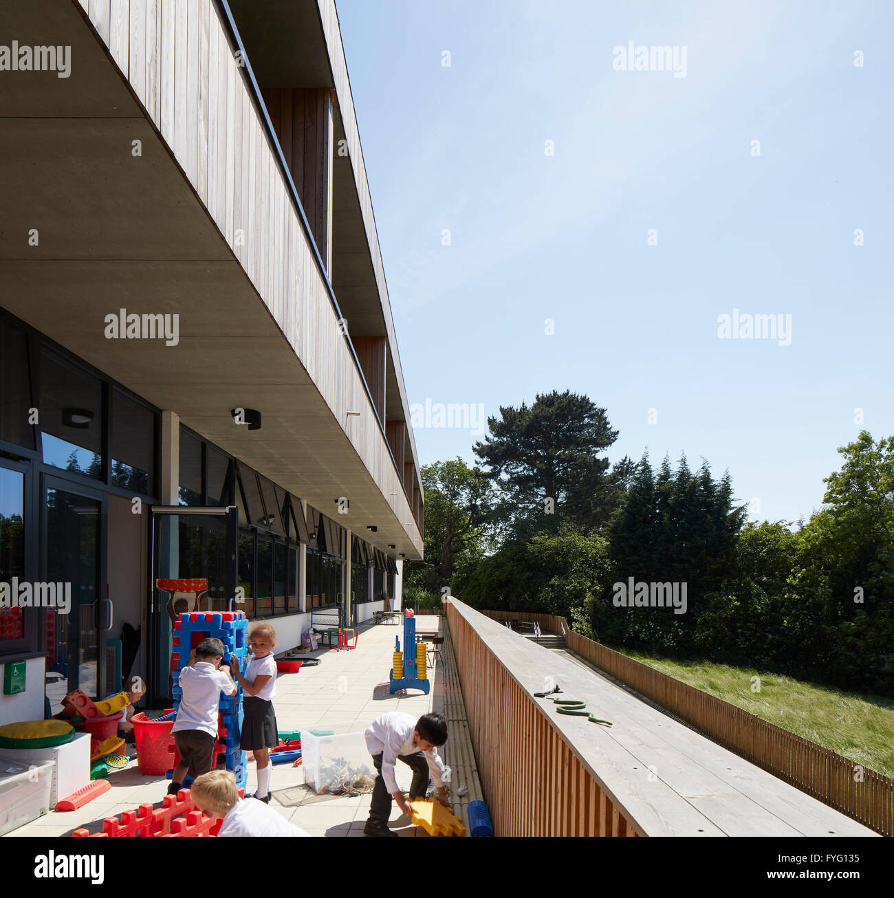 Children at play on classroom balcony. Branfil School, Upminster ...