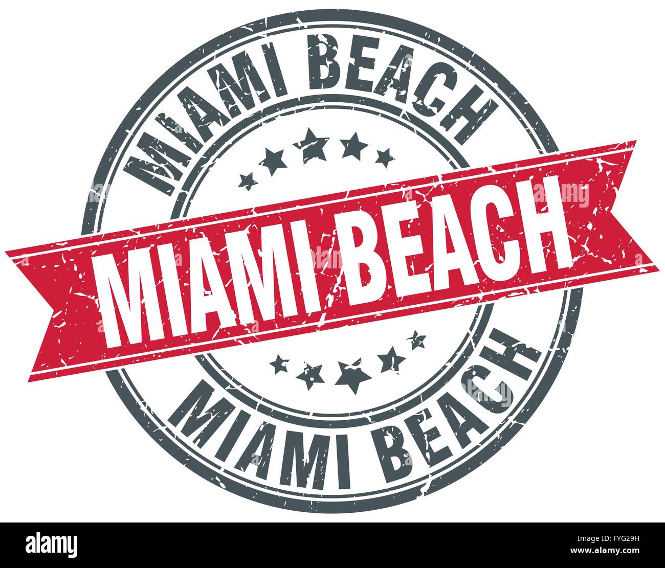 Miami Beach red round grunge vintage ribbon stamp Stock Vector Image ...