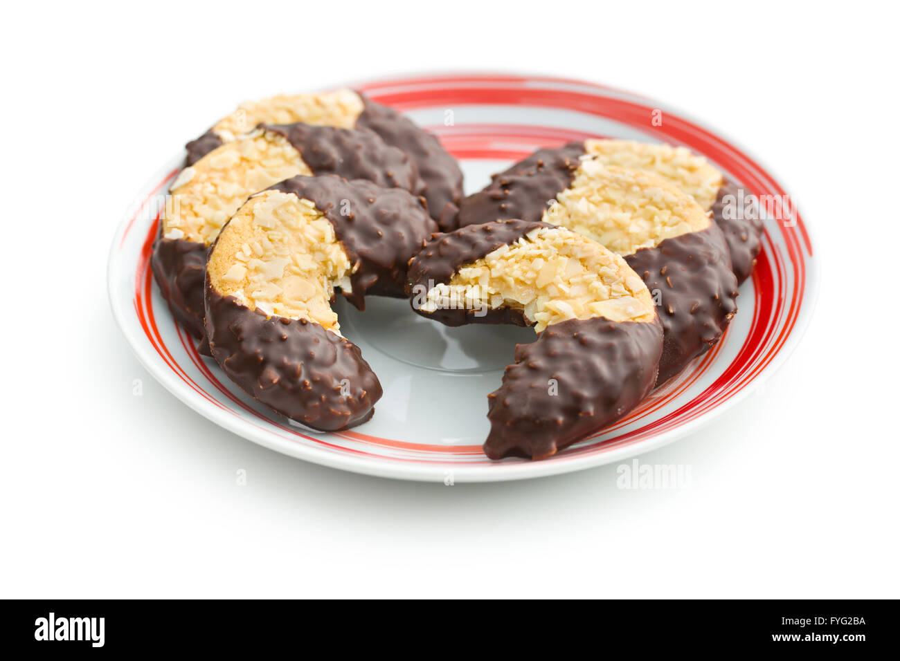 Sweet dessert. Biscuits with chocolate icing isolated on white ...