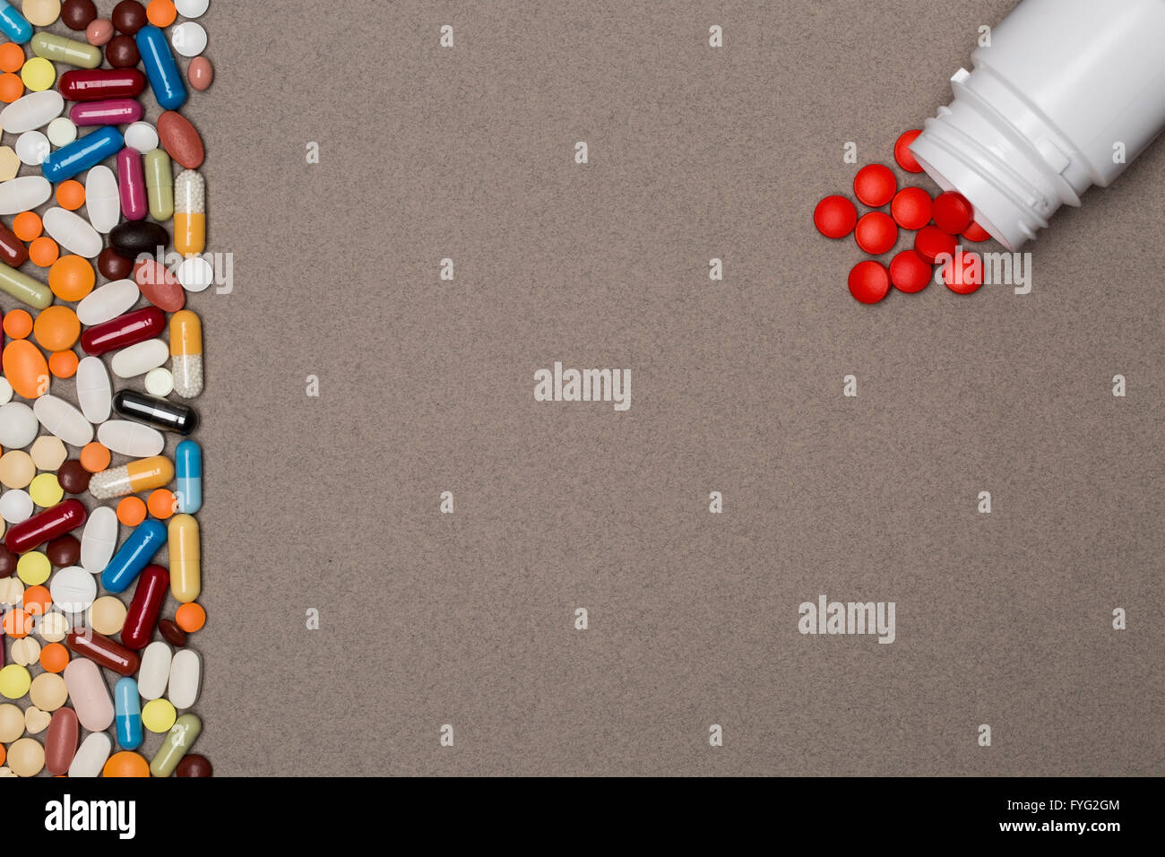 Blank page with border of multi-colored pills and capsules. Concept for ...