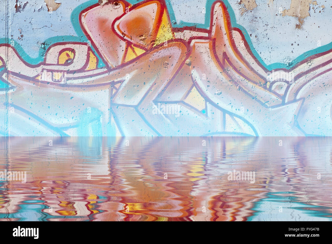 Abstract colorful graffiti reflection in the water Stock Photo - Alamy
