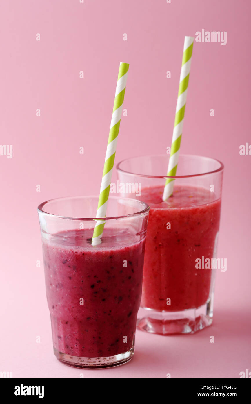 two glasses with fruits smoothie, summer food Stock Photo - Alamy