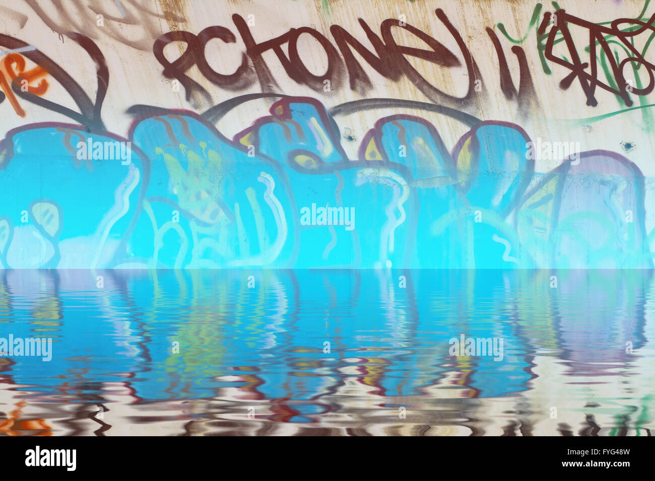 colorful graffiti wall with reflection in water Stock Photo - Alamy