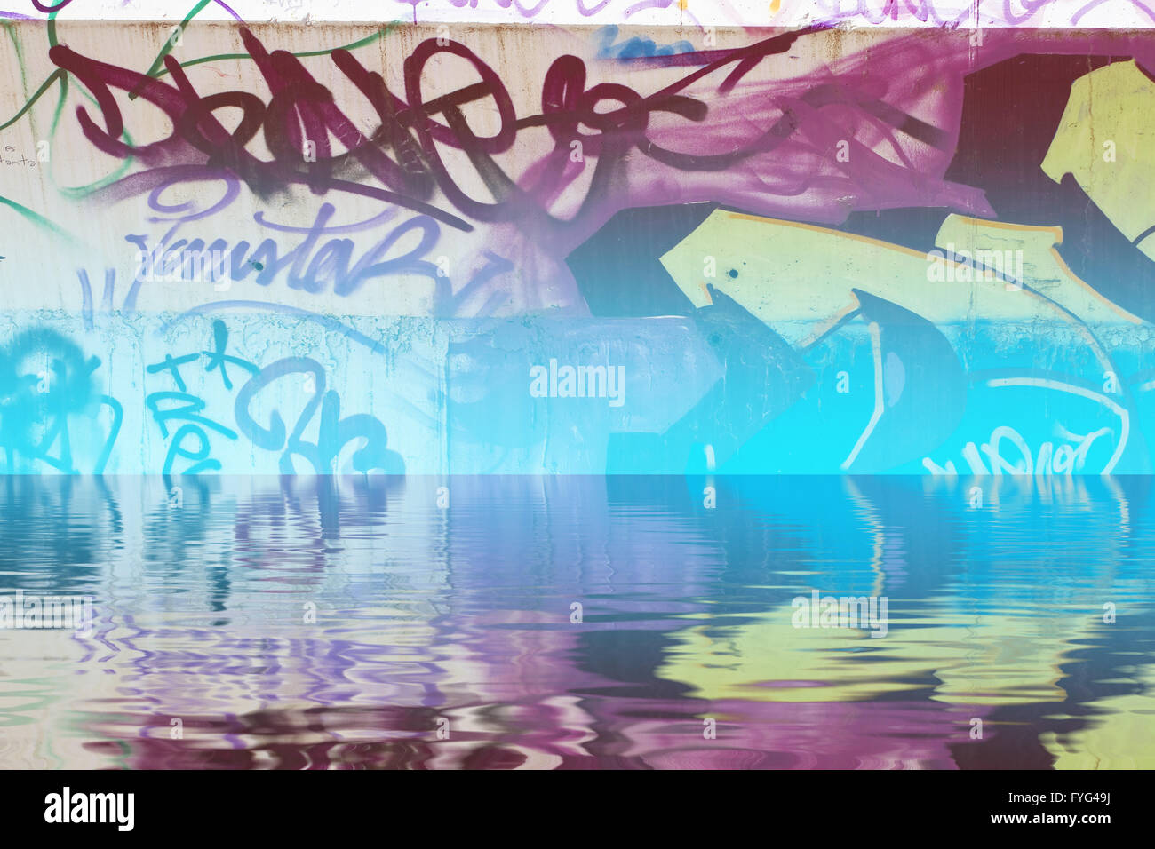 Abstract colorful graffiti reflection in the water Stock Photo - Alamy