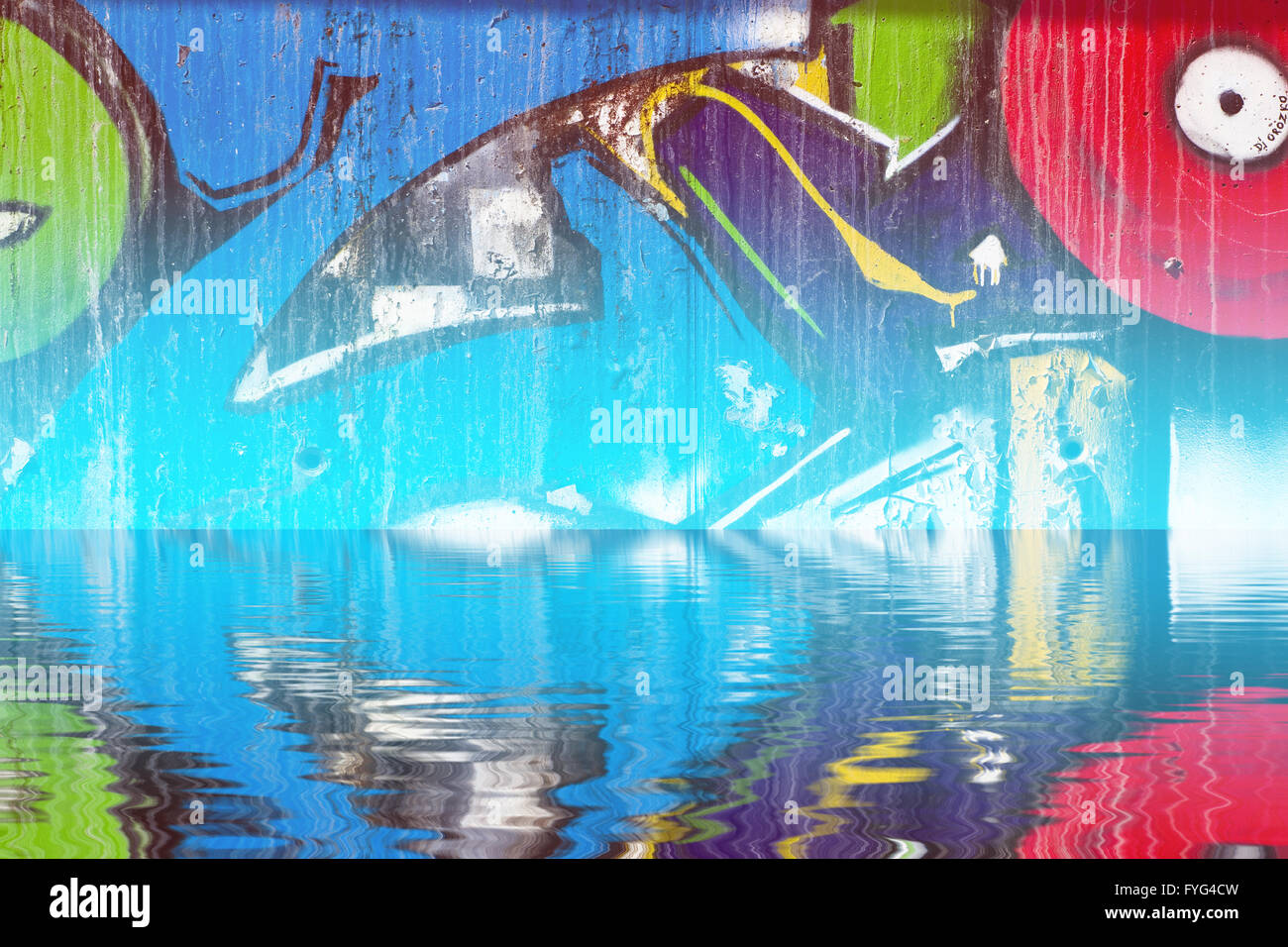 Abstract colorful graffiti reflection in the water Stock Photo - Alamy