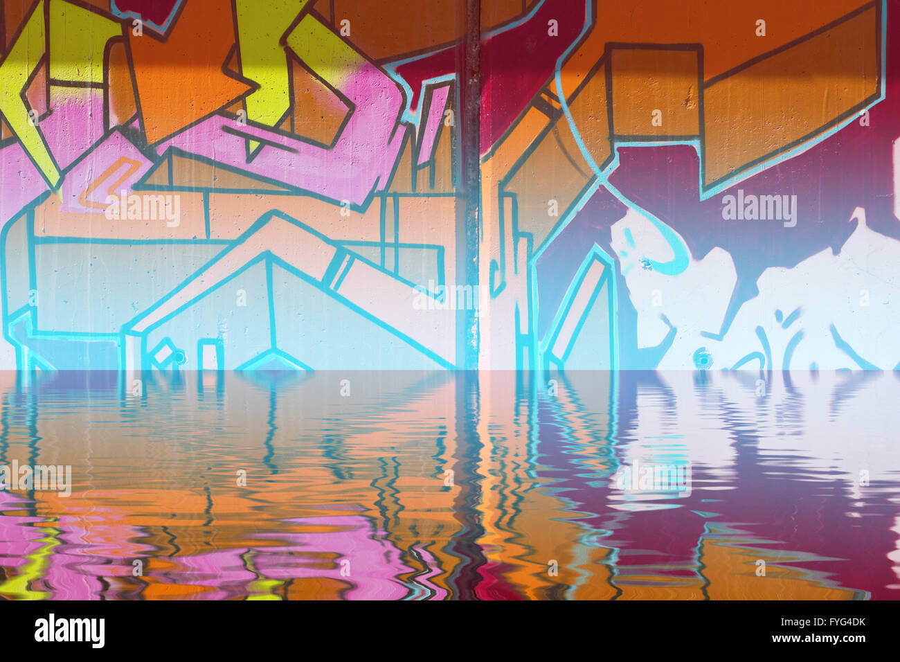 colorful graffiti wall with reflection in water Stock Photo - Alamy