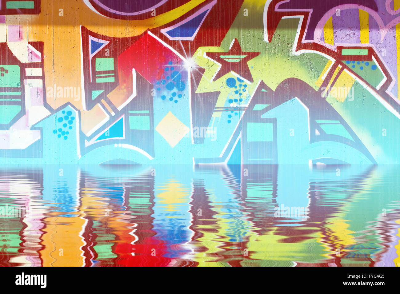 colorful graffiti wall with reflection in water Stock Photo - Alamy