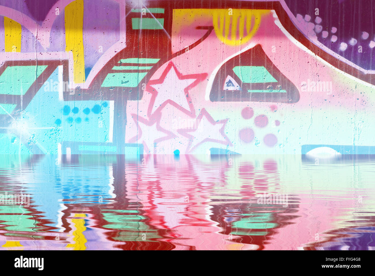 Abstract colorful graffiti reflection in the water Stock Photo - Alamy