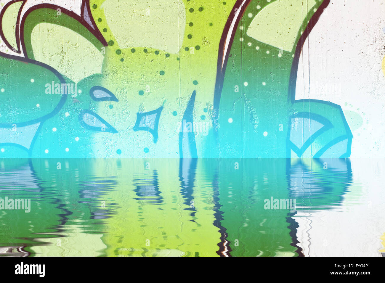 colorful graffiti wall with reflection in water Stock Photo - Alamy