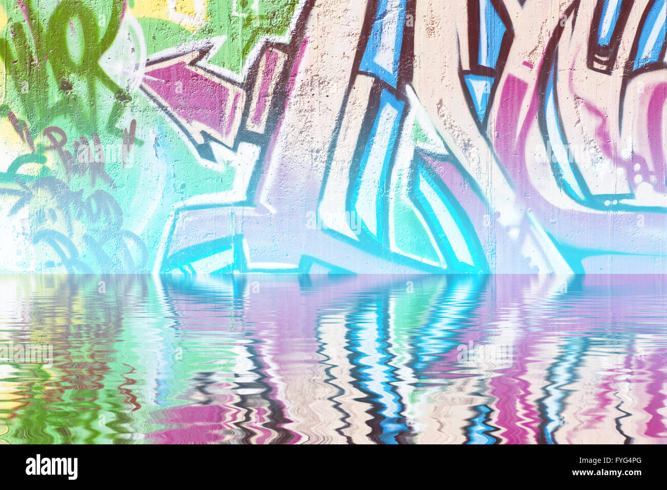 Abstract colorful graffiti reflection in the water Stock Photo - Alamy