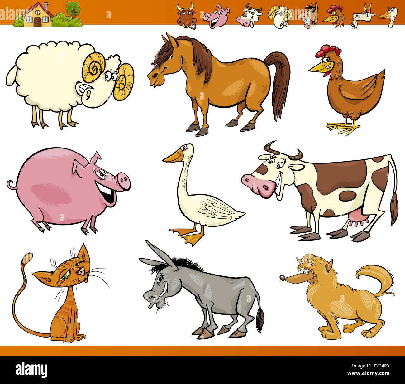 farm animals set cartoon illustration Stock Photo - Alamy