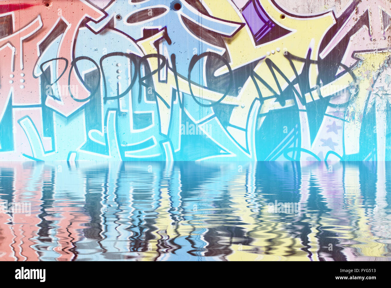 Abstract colorful graffiti reflection in the water Stock Photo - Alamy
