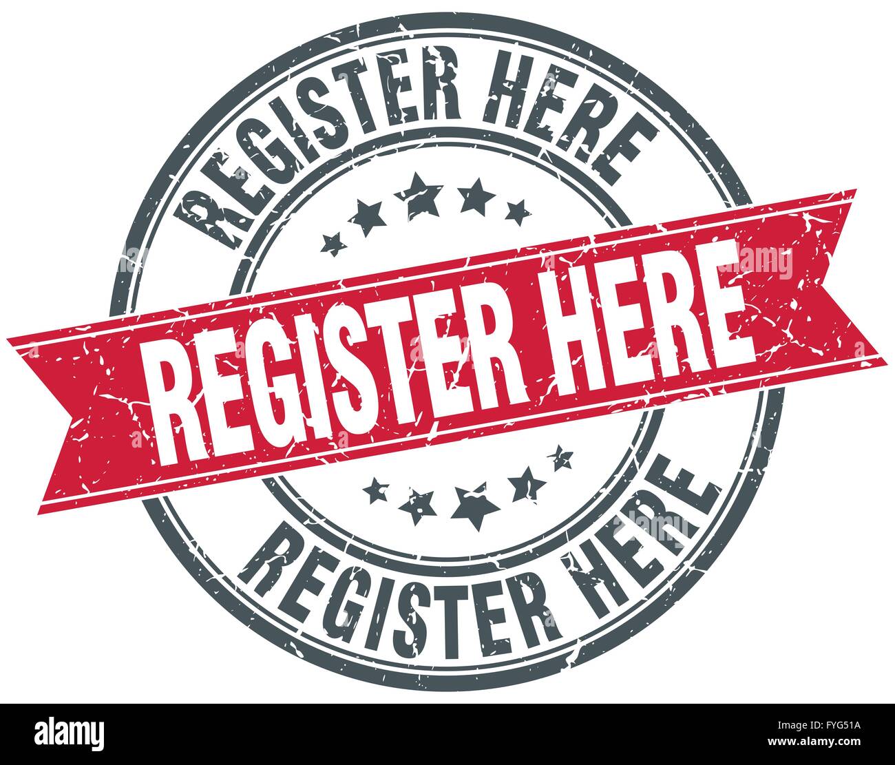 register here red round grunge vintage ribbon stamp Stock Vector Image ...