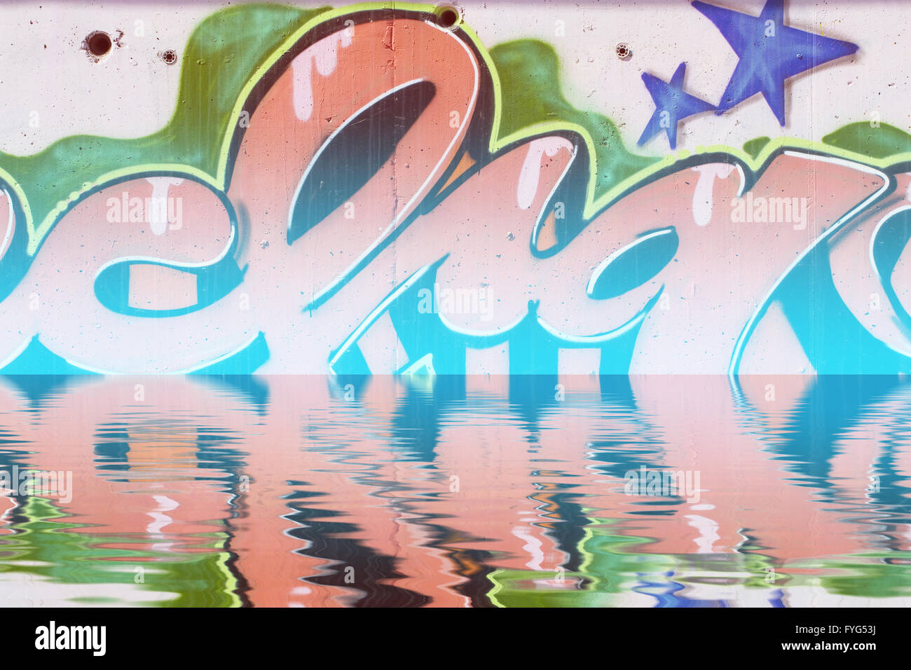 Abstract colorful graffiti reflection in the water Stock Photo - Alamy