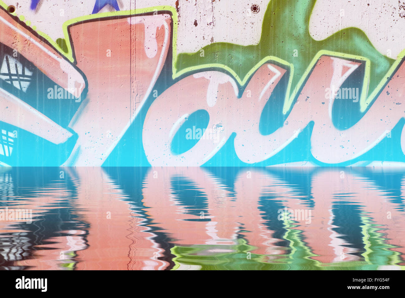Abstract colorful graffiti reflection in the water Stock Photo - Alamy