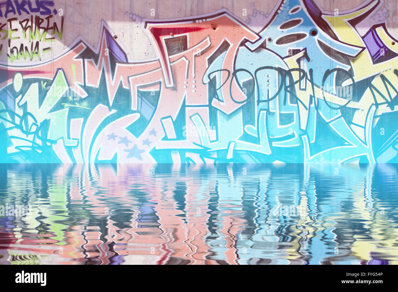 Abstract colorful graffiti reflection in the water Stock Photo - Alamy