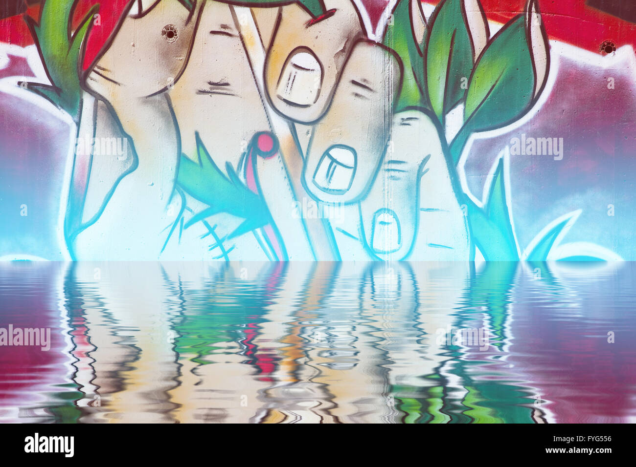 Abstract colorful graffiti reflection in the water Stock Photo - Alamy