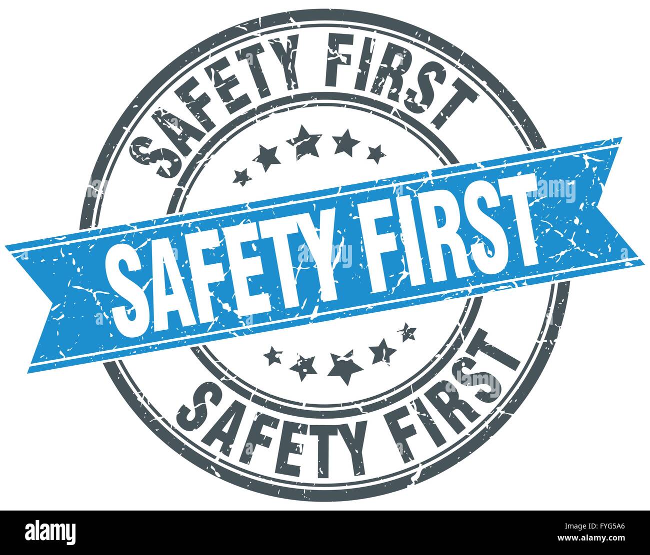 safety first blue round grunge vintage ribbon stamp Stock Vector Image ...