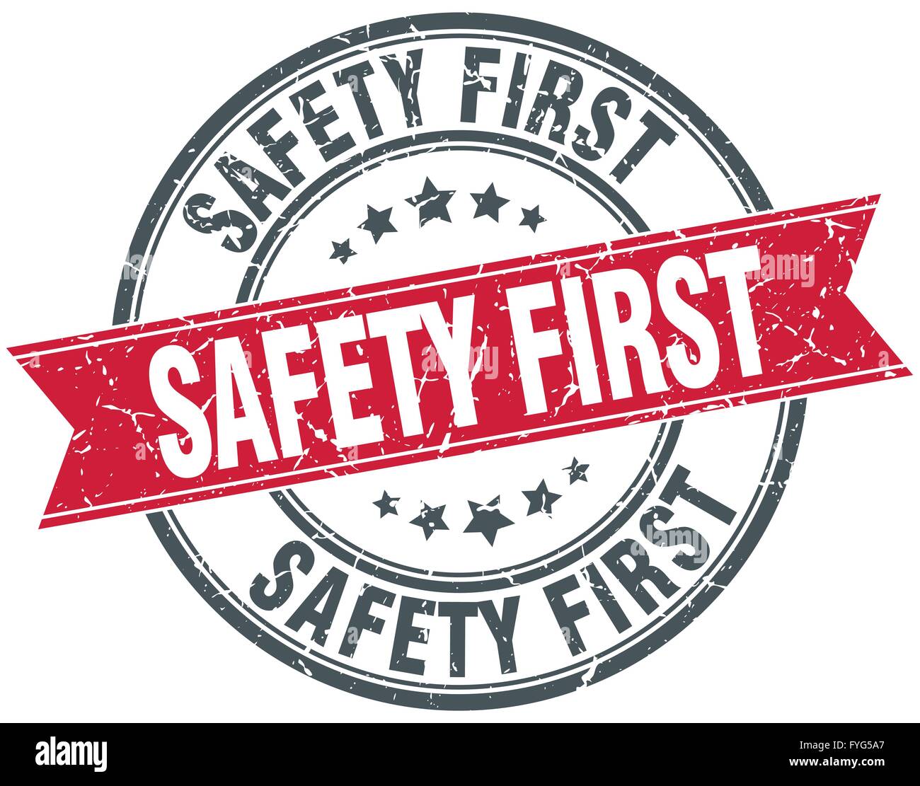 safety first red round grunge vintage ribbon stamp Stock Vector Image ...