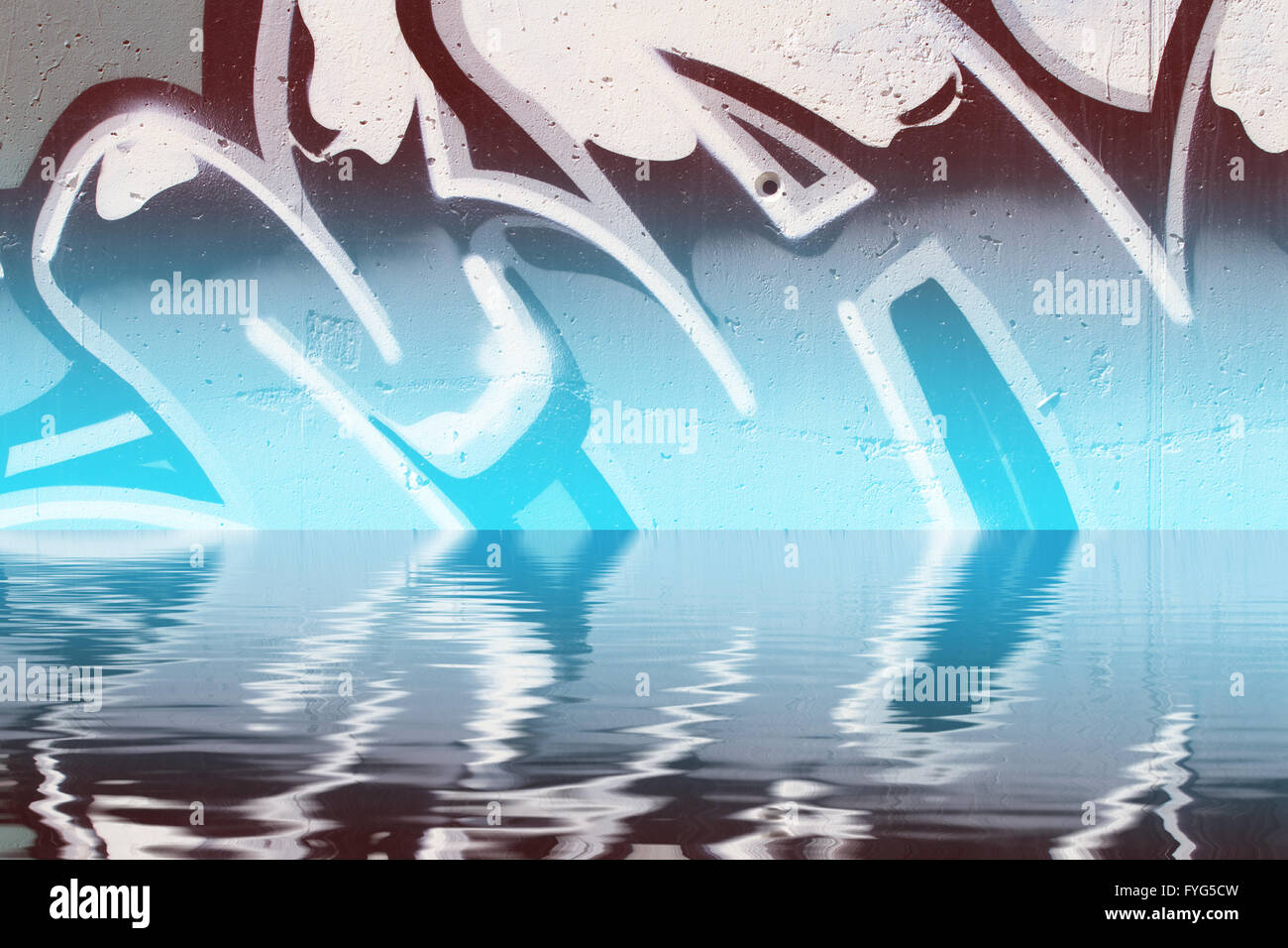 Graffiti reflection in the water, artistic chrome letters Stock Photo ...