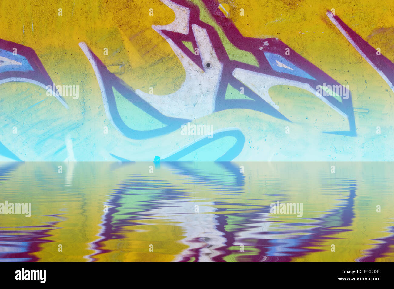 Abstract colorful graffiti reflection in the water Stock Photo - Alamy